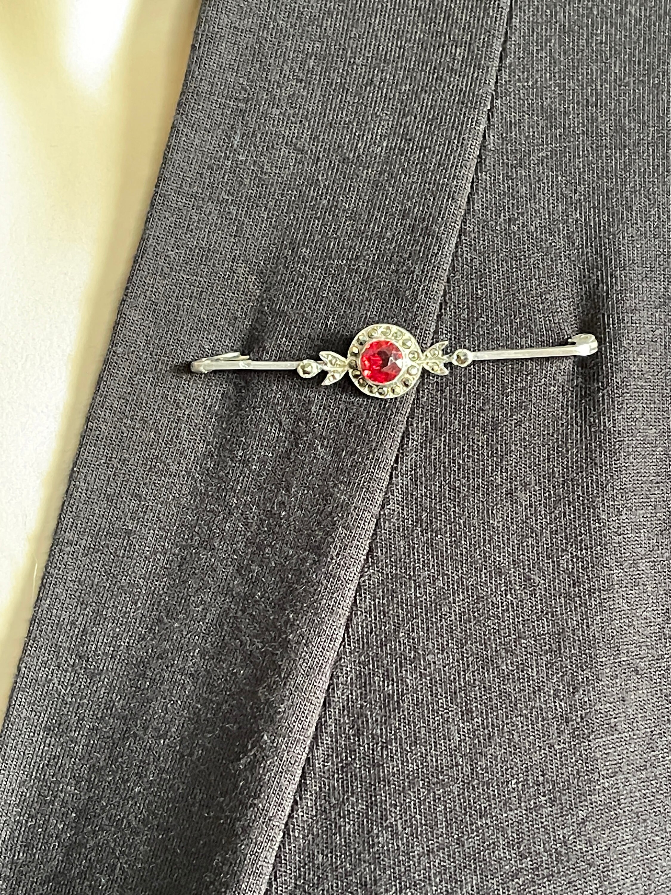 1930's Art Deco Bar Pin Silver Plated Marcasites Glass - Etsy