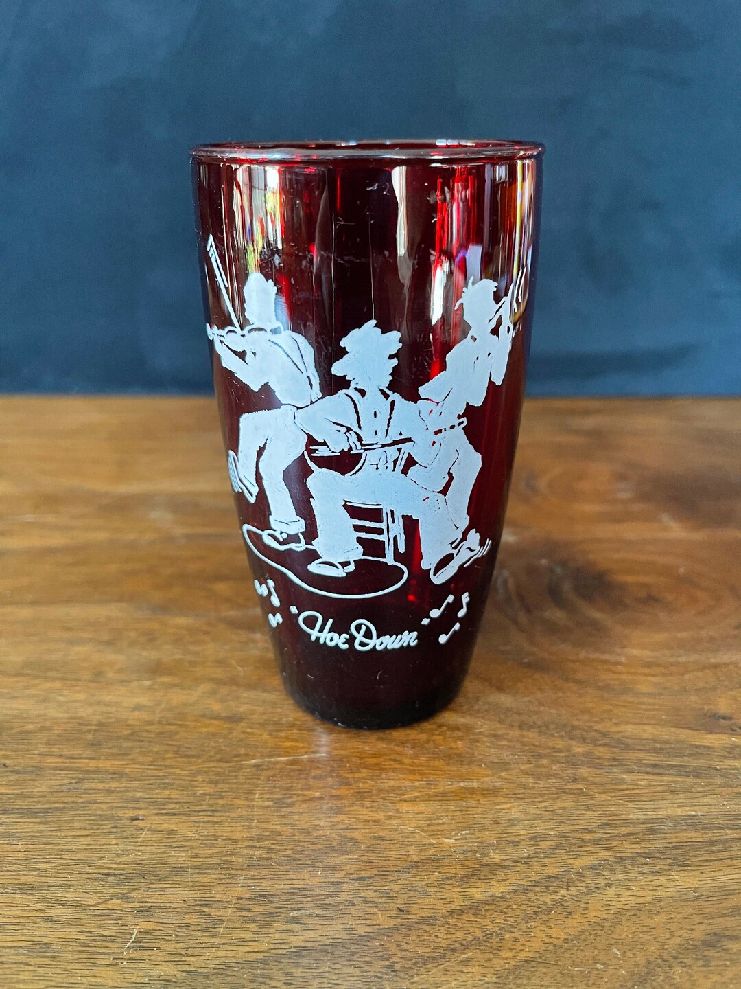1960's Anchor Hocking Red Glass W Hillbilly Band Titled hoe Down, White ...