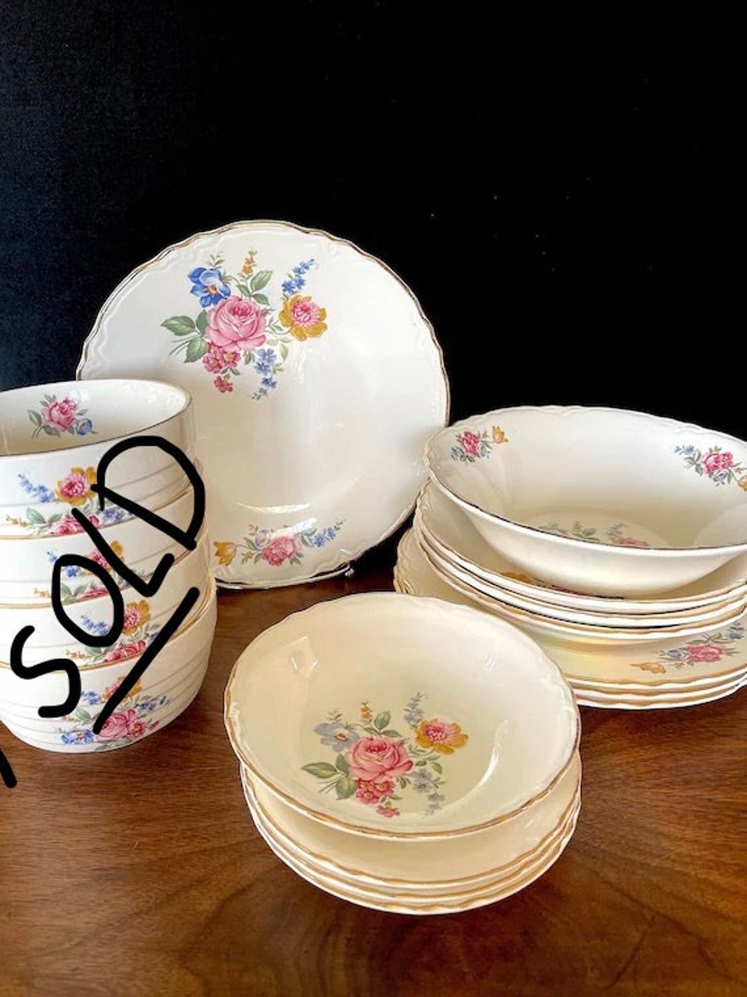 1948-1955 SCIO, hazel Pink Rose Floral Bouquet.16 Pieces, 4 Dinner Plts ...