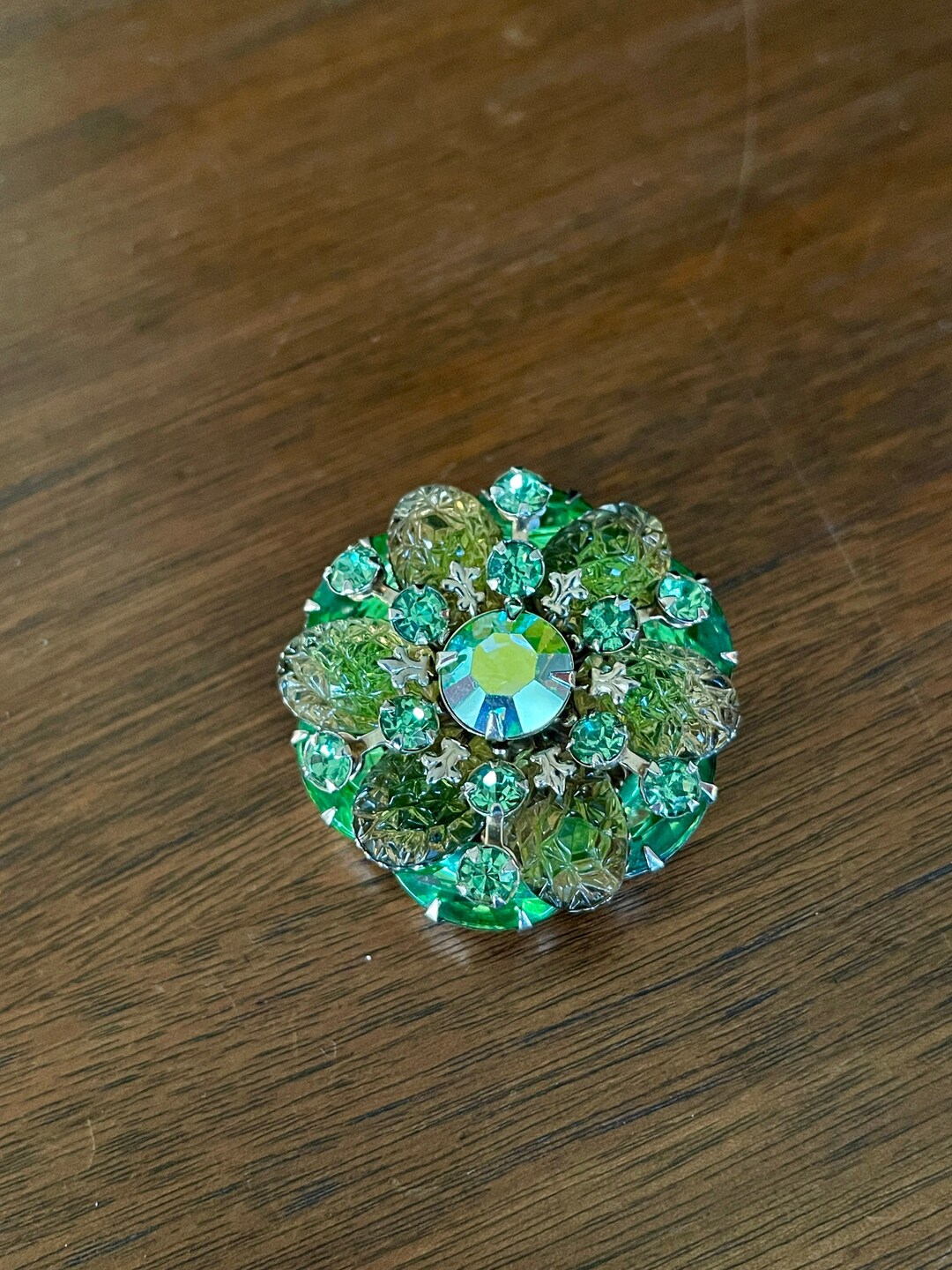 1950's-60's Circular Layered Green, Chartreuse Glass Beads W Gold Tone ...