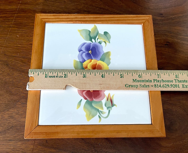 1980's Summer Blush Pansies Wooden Framed Ceramic Tile Trivet, Hot Pad ...