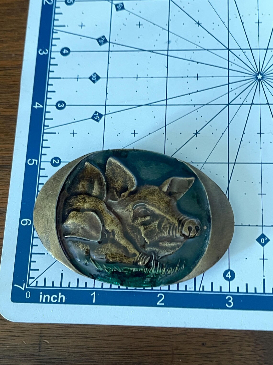 Indiana Metal Craft, Solid Brass & Enamel Oval Hog Belt Buckle, Two ...