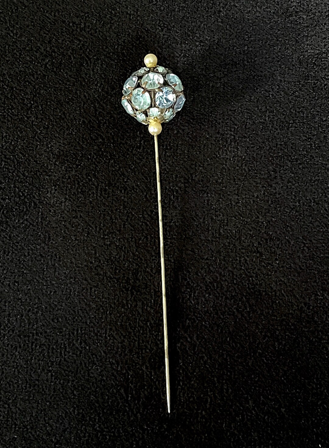 1940's-50's Hat Pin W Prong Set Blue Crystals Orb, Faux Accent Pearl at ...