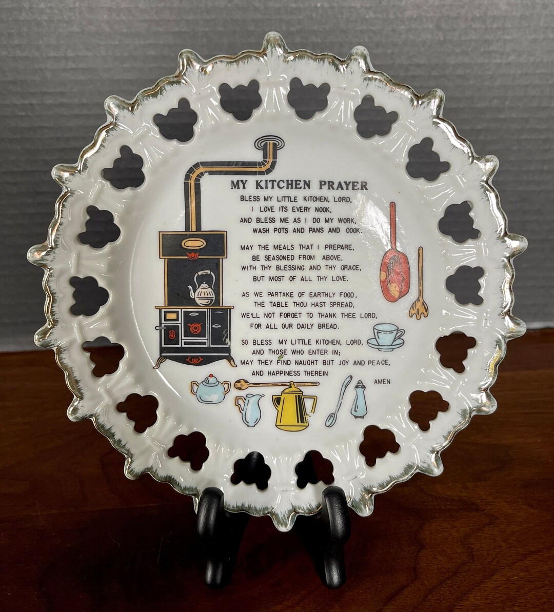 1960's my Kitchen Prayer Poem Plate W Articulated Fluer De Lis Border ...
