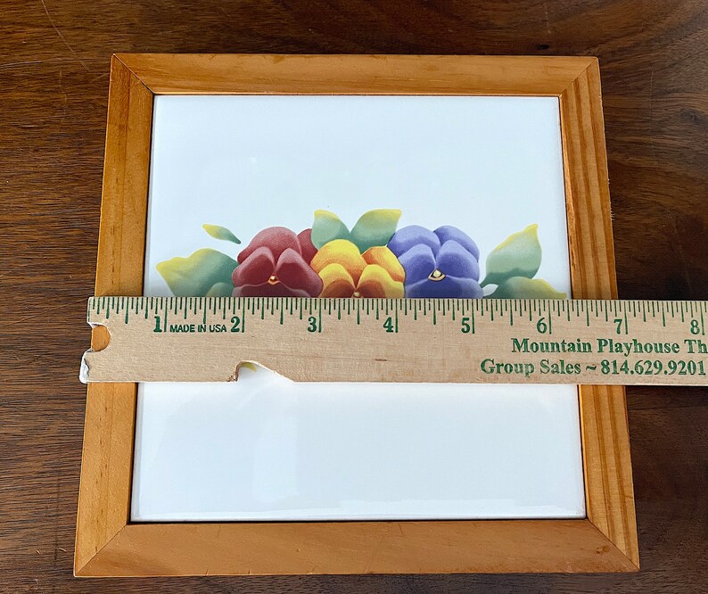 1980's Summer Blush Pansies Wooden Framed Ceramic Tile Trivet, Hot Pad ...