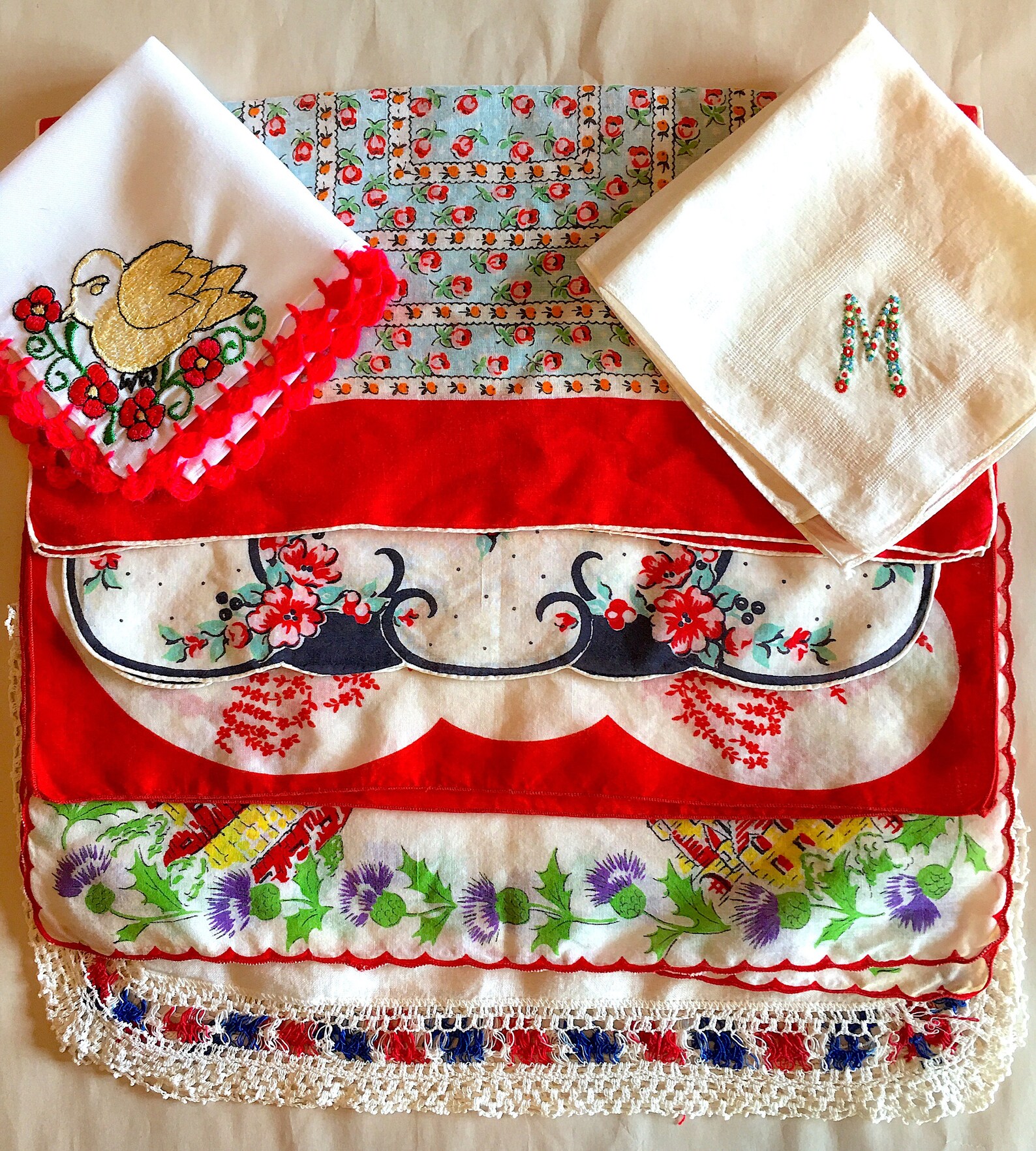 1950's Handkerchieves 7 cutter Hankies Red - Etsy