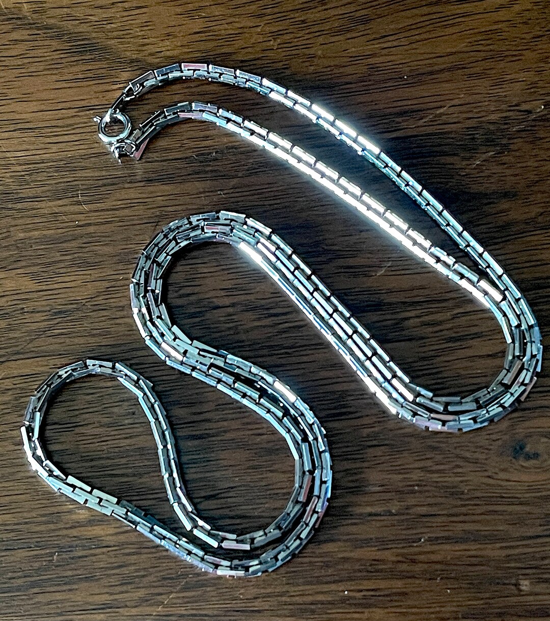 1970's Silver Tone Rectangle Sharp Corner Links, Silver Tone Chain, 24 ...