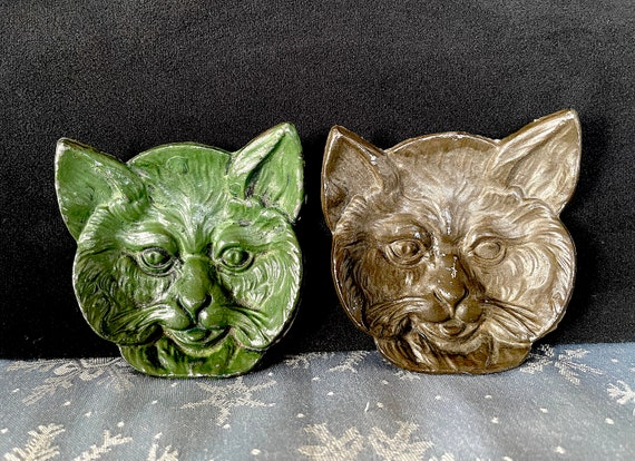 1930's Figural Trinket Trays, Cat Head, Brown Paint b… - Gem