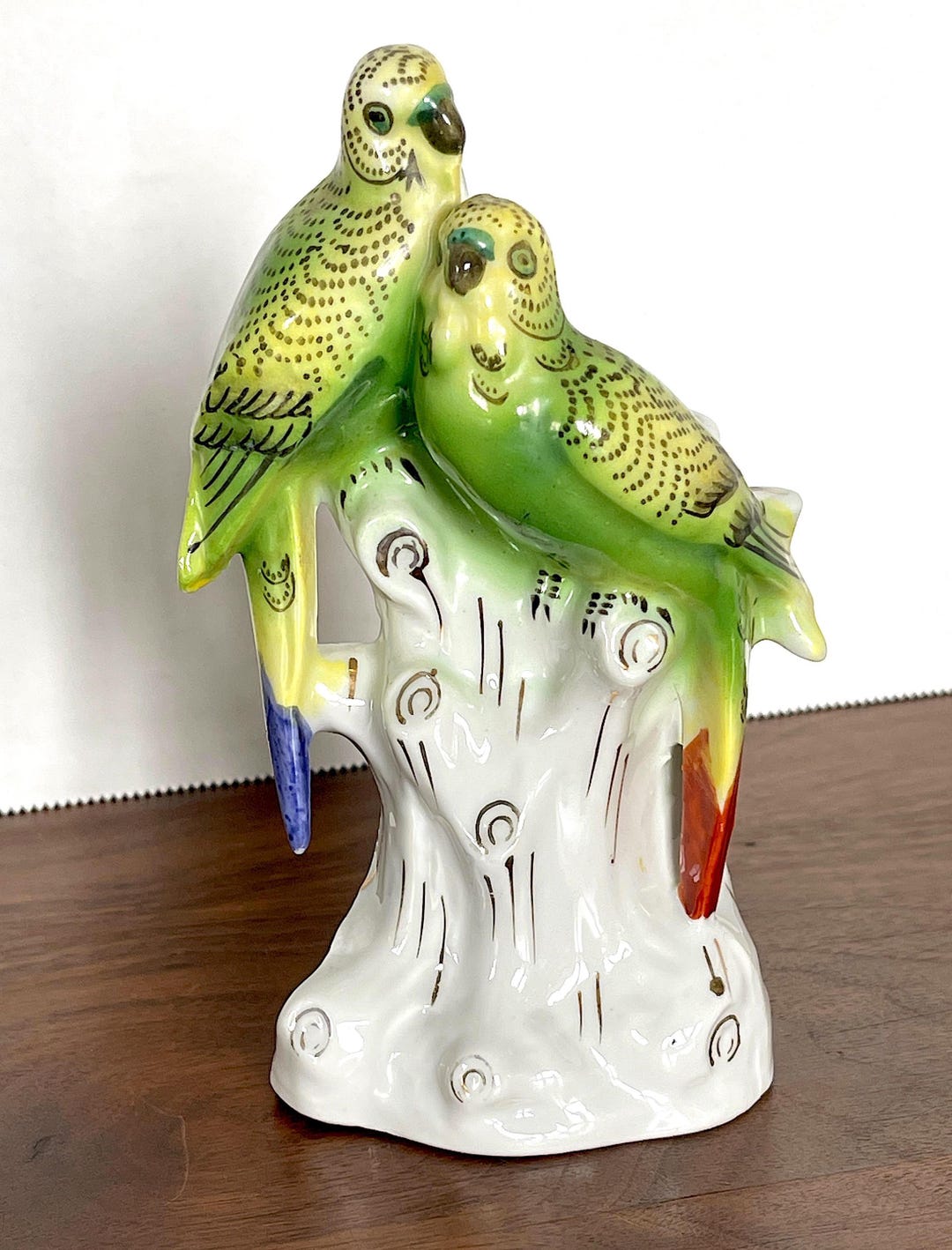 1930's-1950's Porcelain Vase W Two Colorful Parakeets "budgies" on a ...