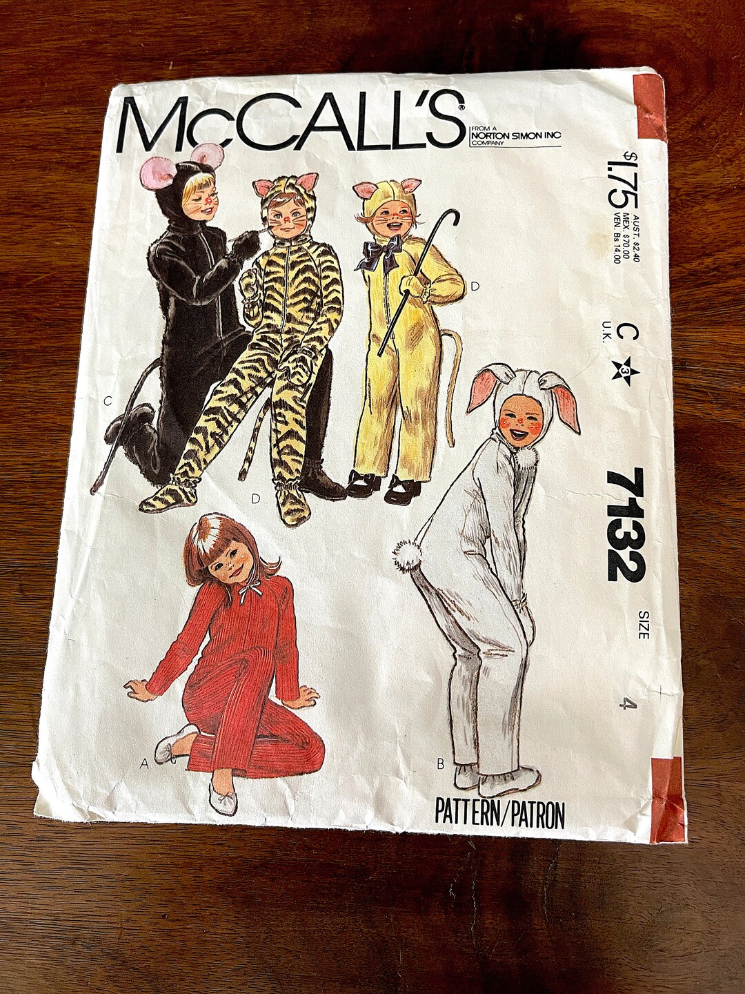 1980 Mccall's 7132 Sewing Pattern, Child's Size 4 Boy's N Girl's Animal ...