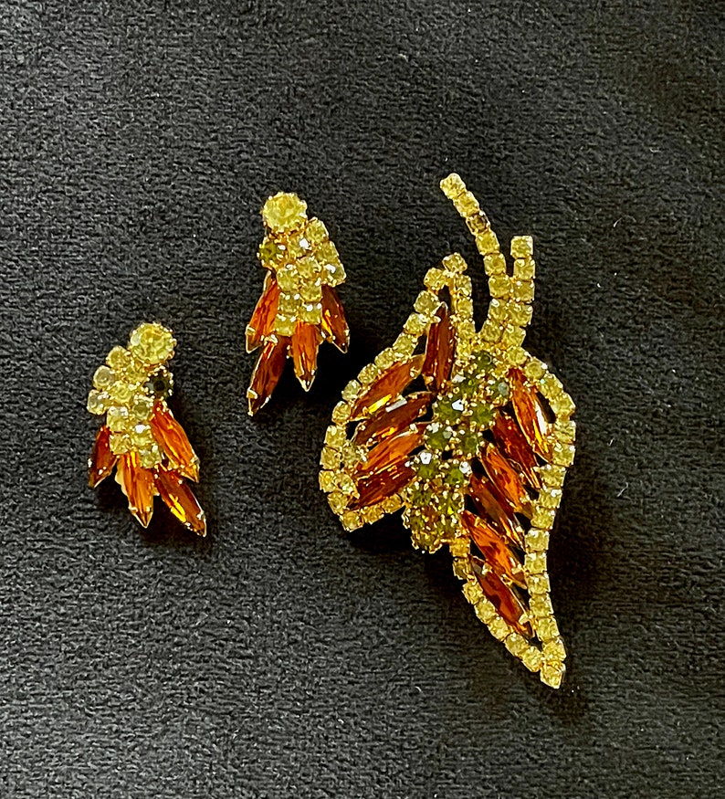 1950's Julianna Demi Parure, Amber, Olive Green, Citrine Rhinestones ...
