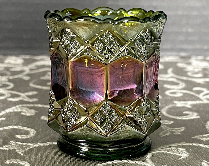 1950's Imperial Glass, Helios Green Carnival Glass Toothpick Holder ...
