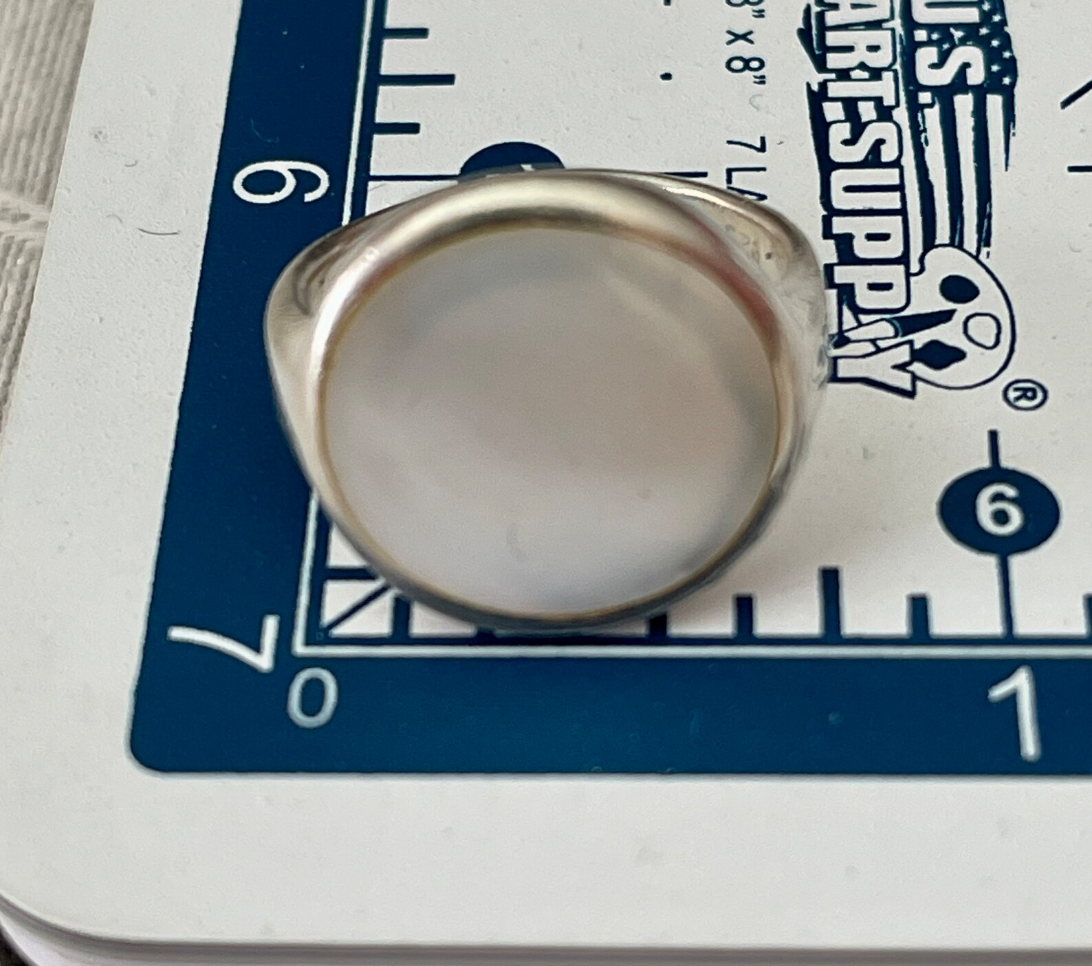 1990's Minimalist Mother of Pearl and Sterling Silver Ring. Round Disc ...