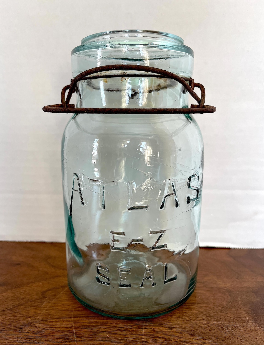 Early 1900's ATLAS E-Z Seal Pale Aqua Qt Jar MFG Flaw Striated Glass ...