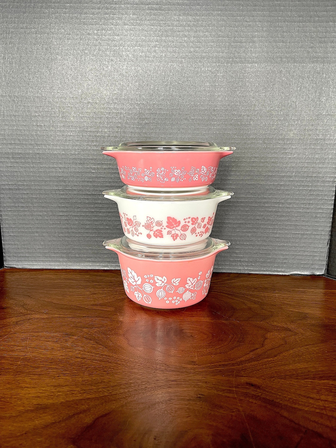 1957-1966 PYREX Pink Gooseberry Stackable Casserole Set, Popular ...