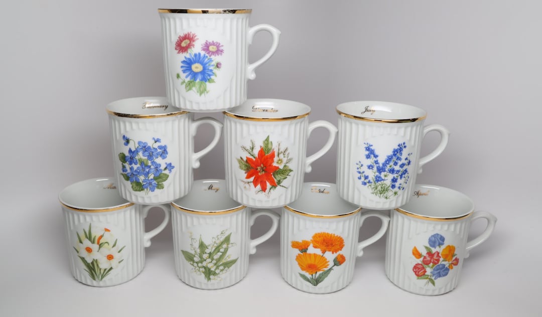 1970's Monthly Flower Mug Bohemia Czech Porcelain "flower of the Month ...