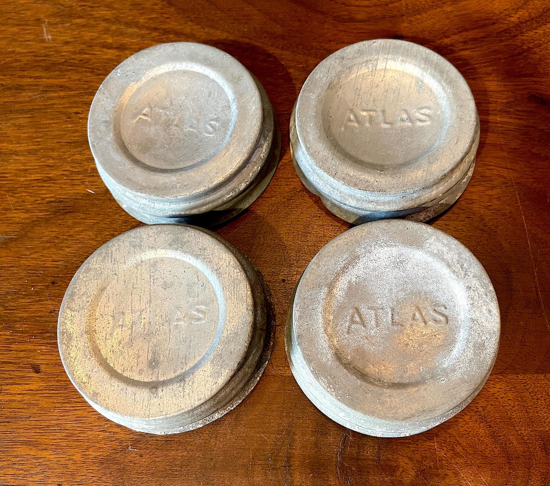 1910's-30's ATLAS Zinc N Porcelain Canning Lids, ATLAS Embossed on Top ...