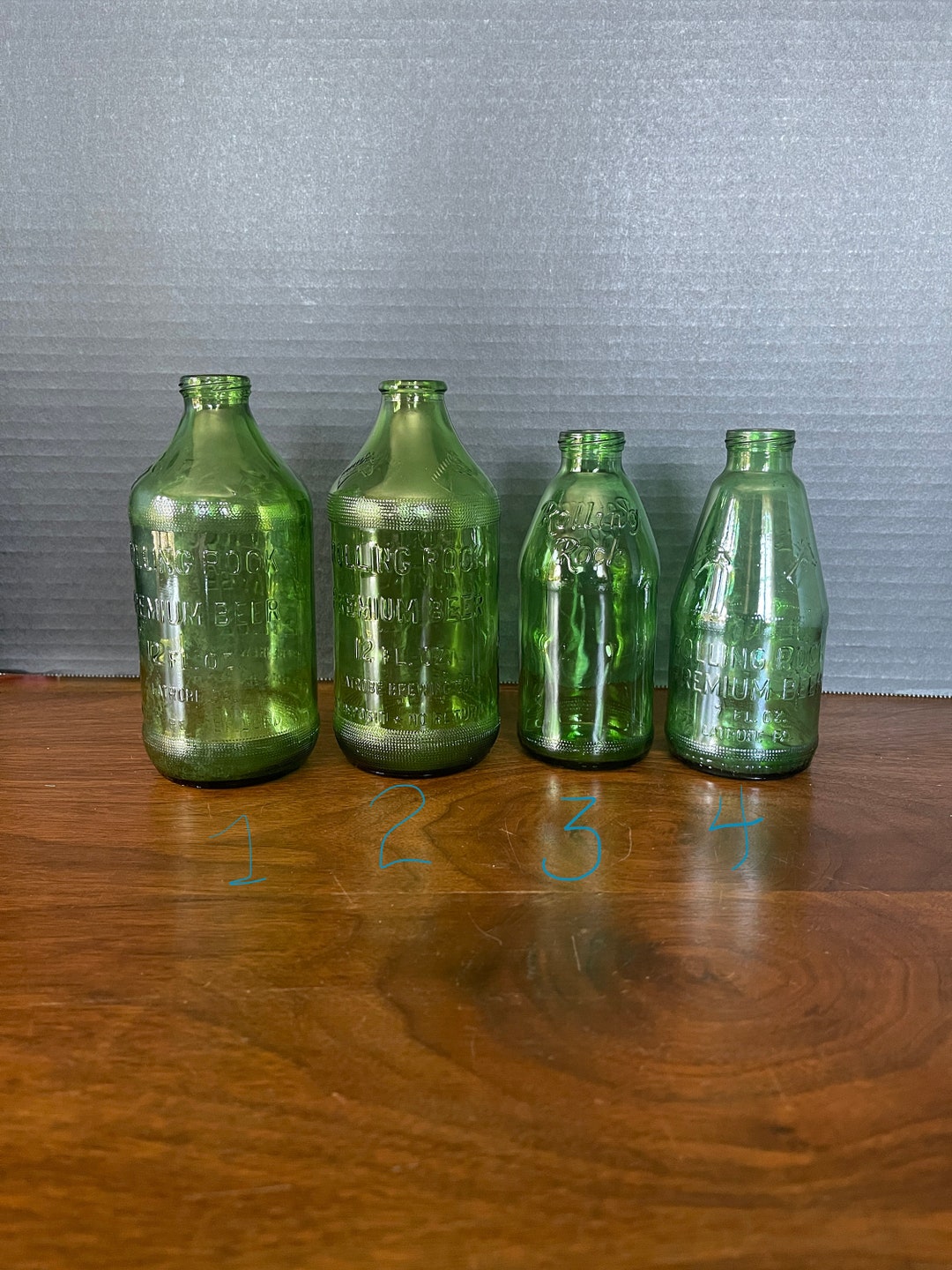 1960's-70's Rolling Rock Molded Green Glass Beer Bottles, Latrobe, PA ...