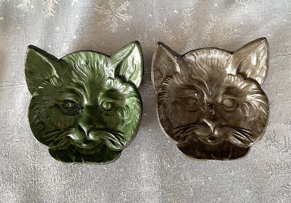 1930's Figural Trinket Trays, Cat Head, Brown Paint b… - Gem
