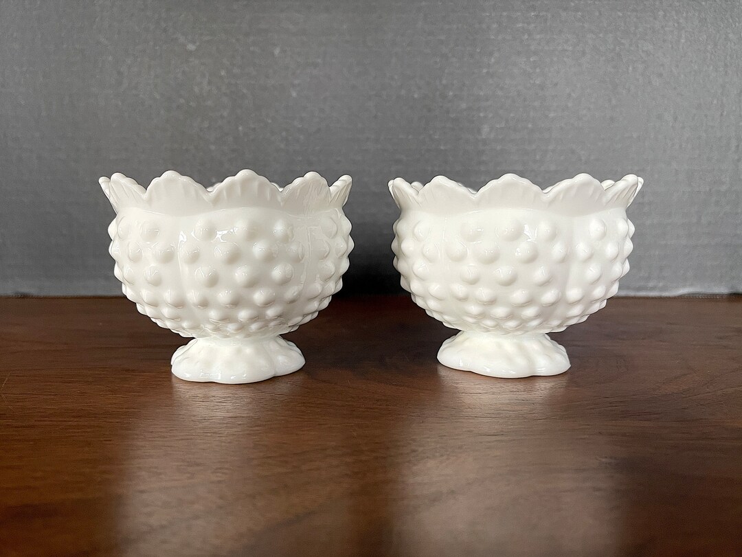 1948-disc. Fenton Candle Centerpieces Milk Glass Hobnail Candle Bowls(2 ...