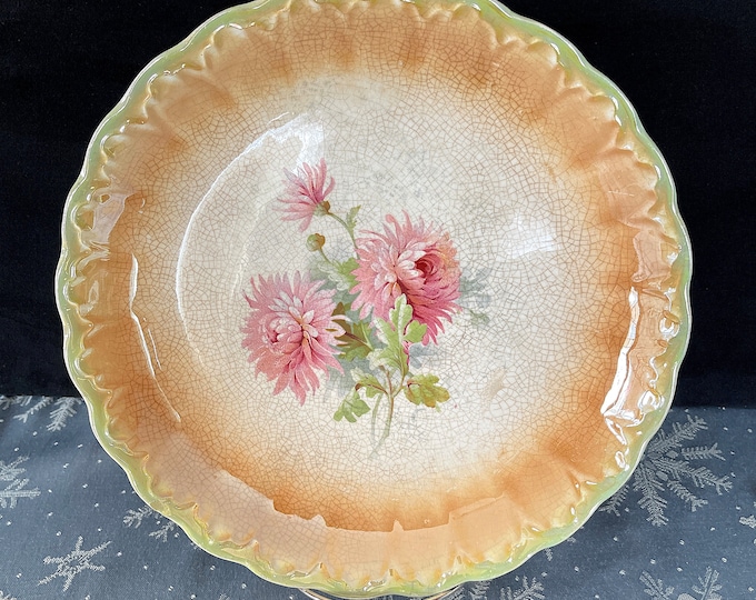 1920's-30's Earthenware Lrg Dished Plate Scallop Edge W Green ...