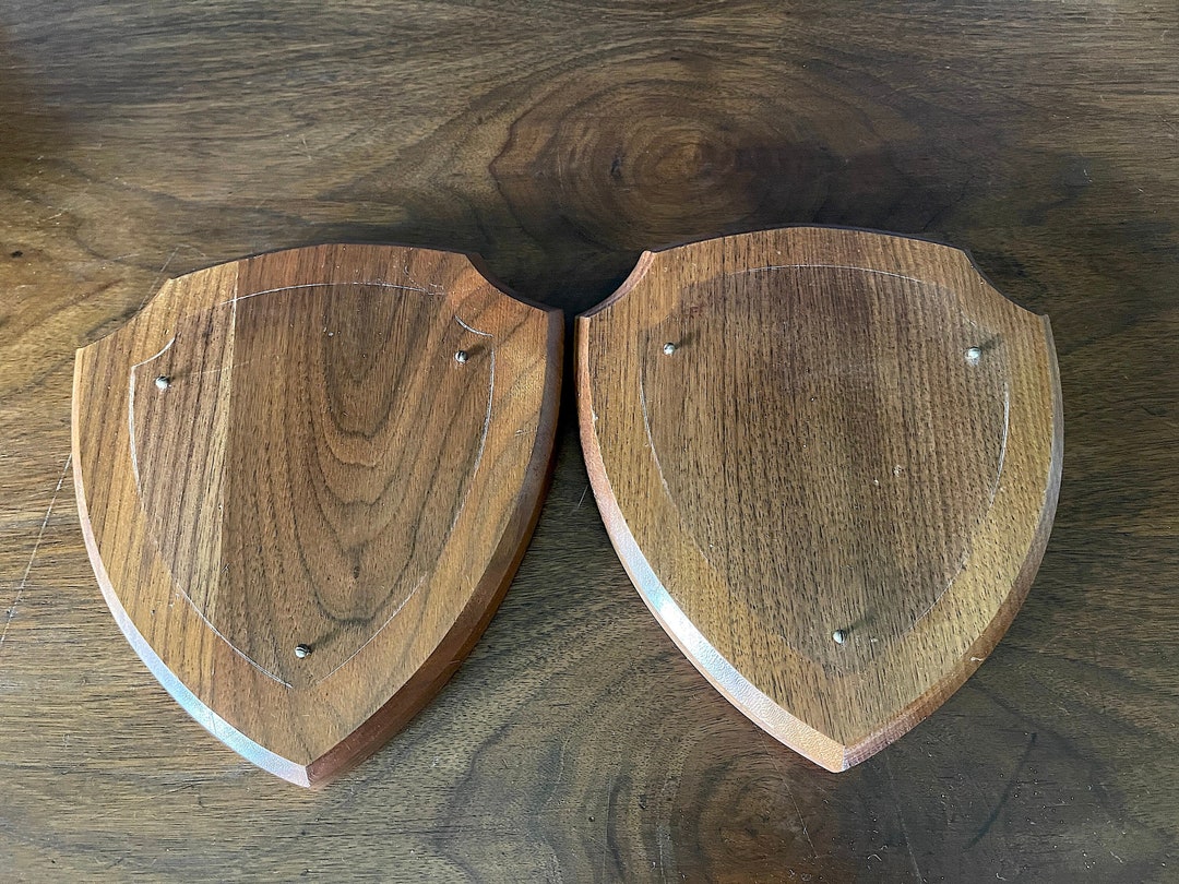1970's Oak Shield Wall Plaques (2) Sold Together, Nice Patina, Tiny ...