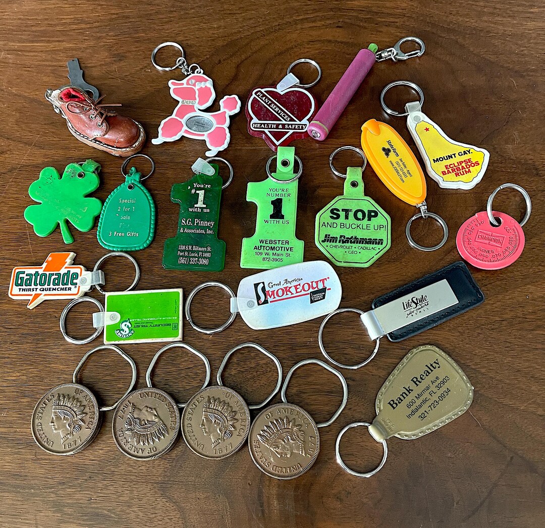 VTG Assorted 21 Plastic Keychains, A Variety of Advertising Keychains ...