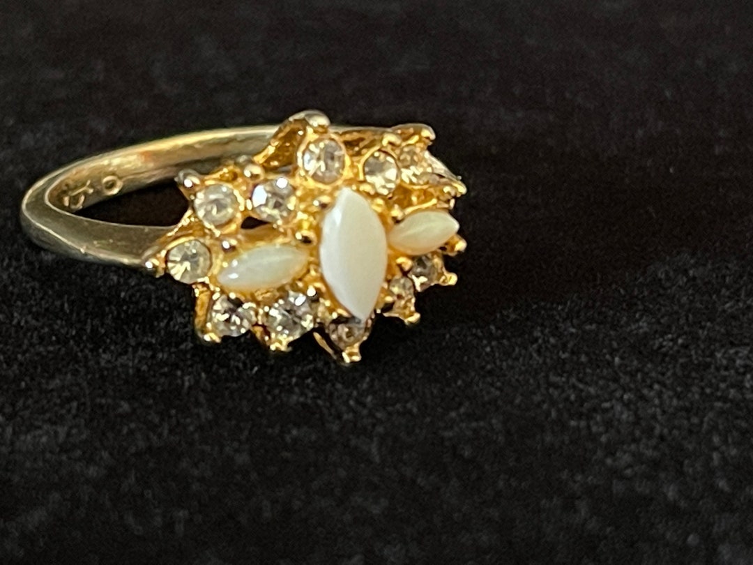 1960's UNCAS Costume, Cocktail Ring, Faux Navette Opals, Clear ...