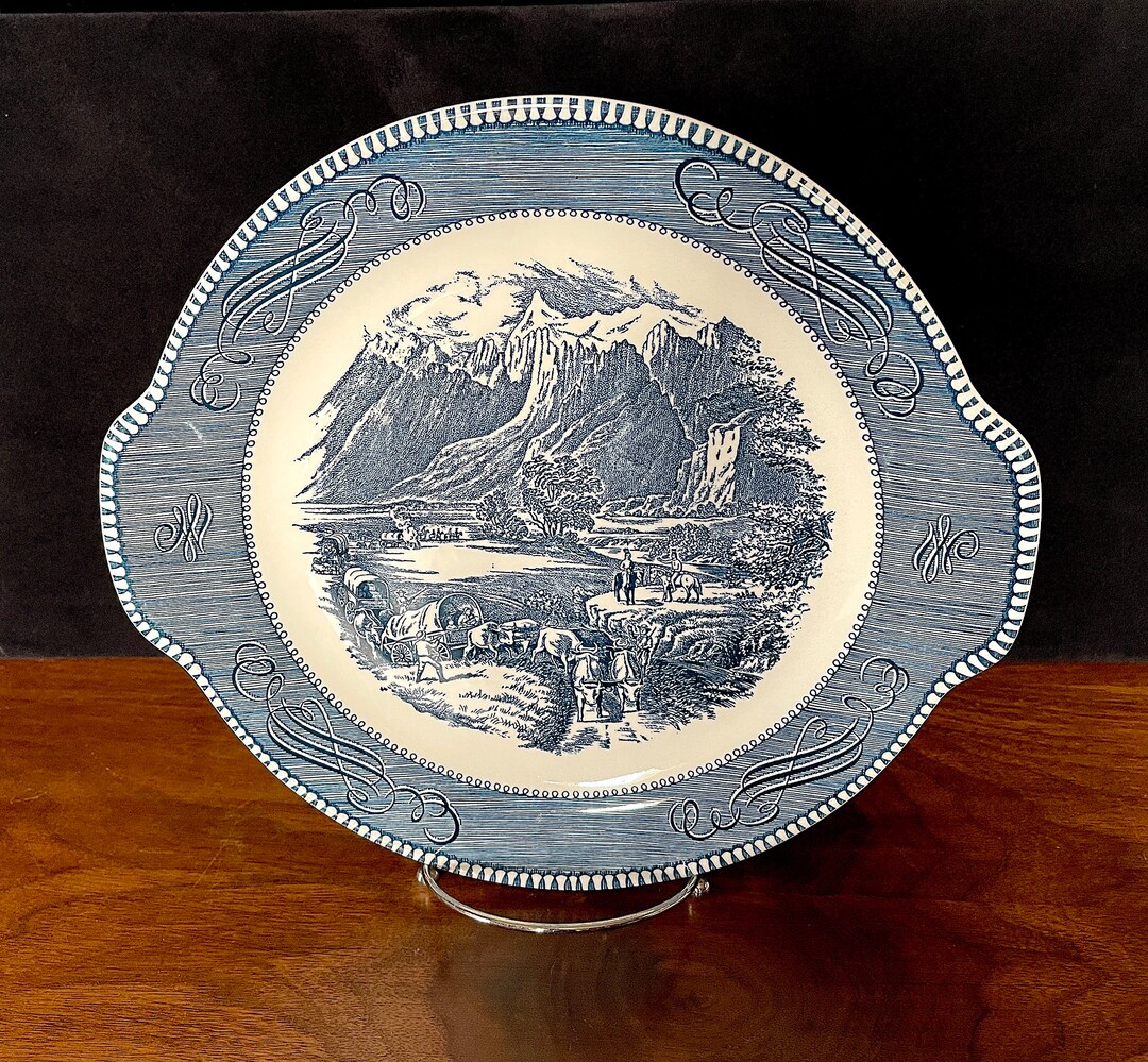 1950-70 Currier and Ives Blue Tab Cake Plate the Rocky - Etsy