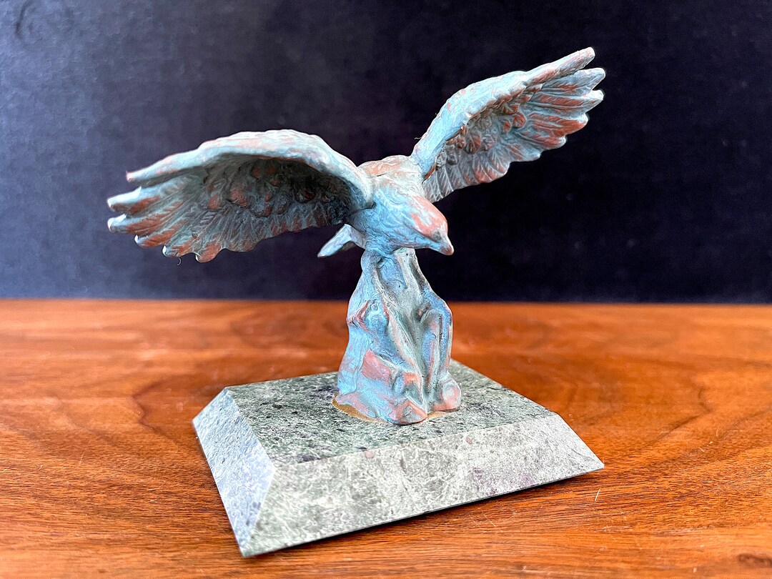 1990 ENESCO Small Resin Verdigris Bird (sparrow?) on Faux Marble Mount ...