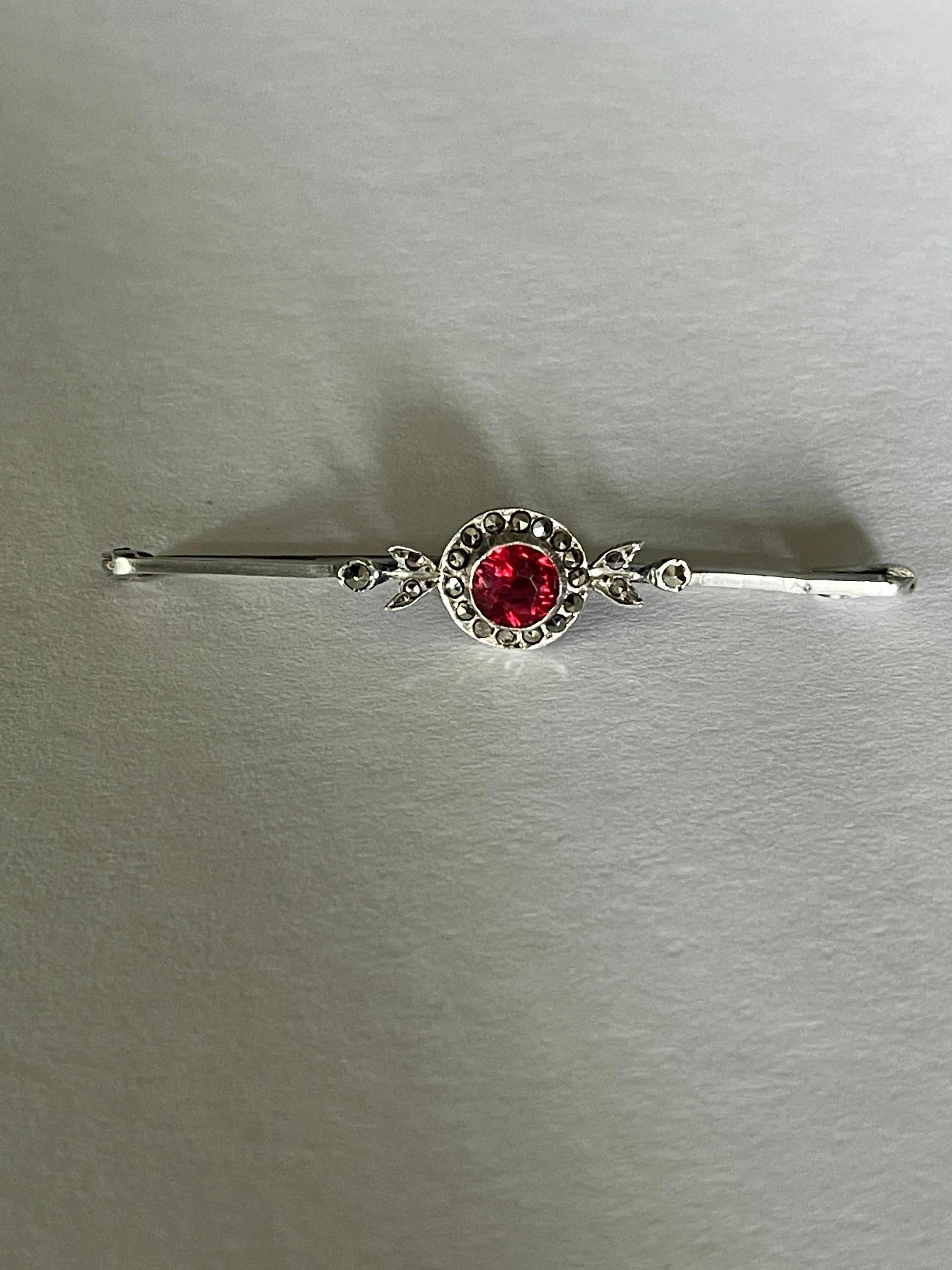 1930's Art Deco Bar Pin Silver Plated Marcasites Glass - Etsy