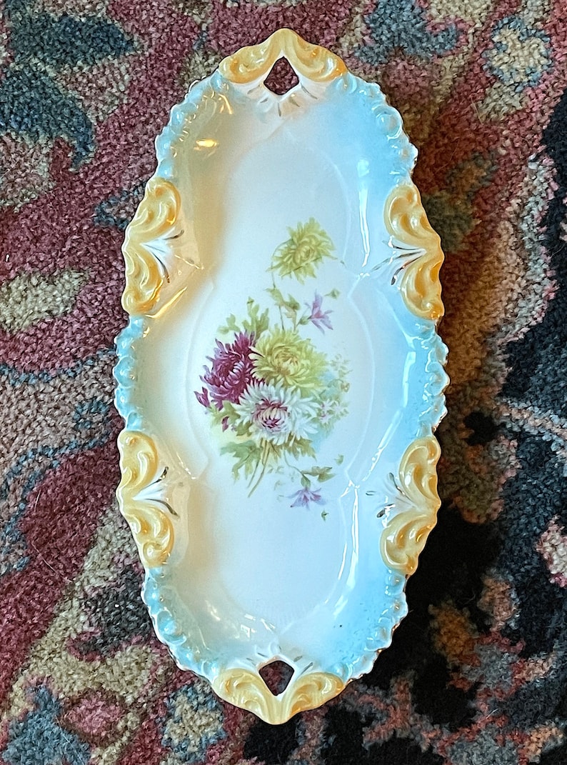 1920's European Porcelain Celery Dish Floral Central - Etsy