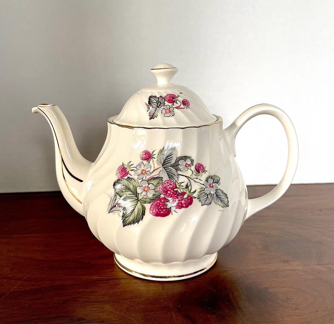 1950's Musical Royal Tuscan Teapot Strawberry Floral Gold Trim, England ...