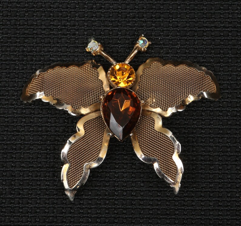 60's Large Amber Butterfly/moth Mesh Wingsgold Tone - Etsy