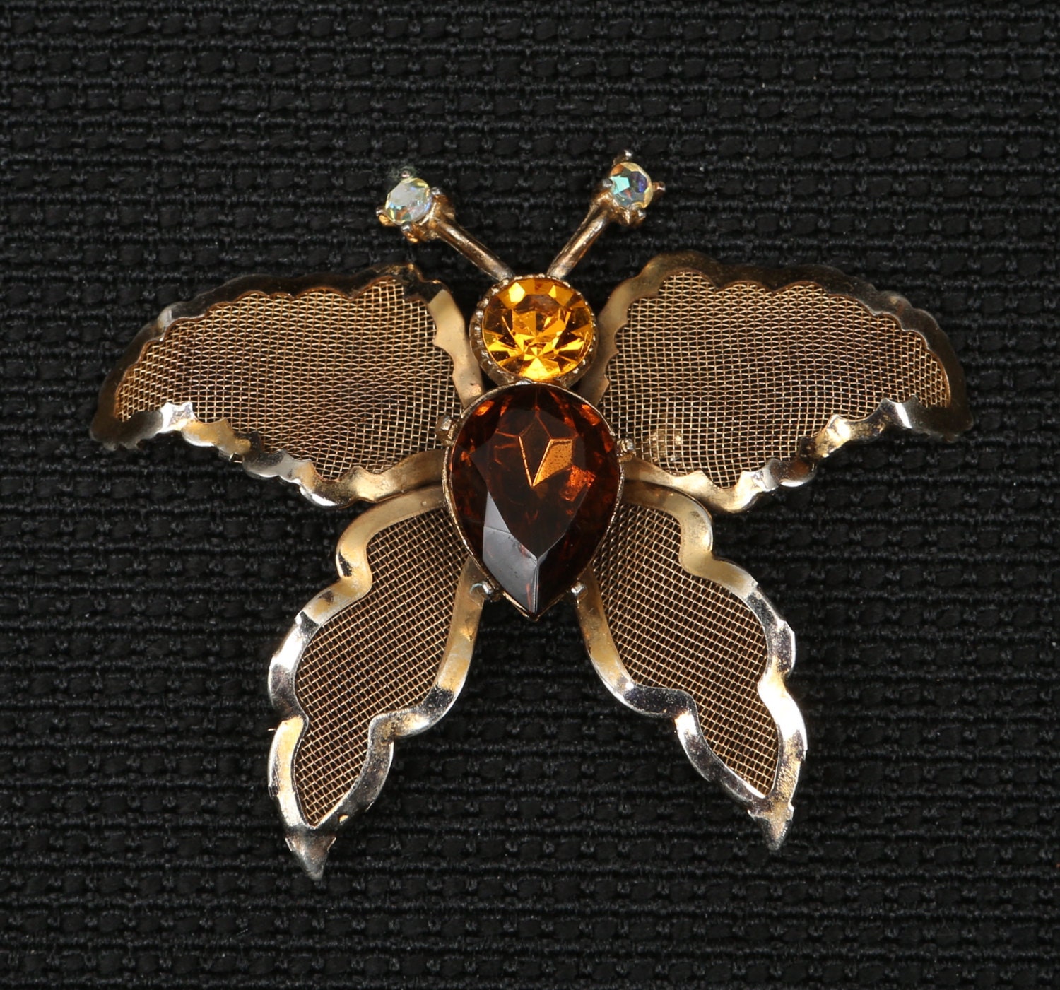 60's Large Amber Butterfly/Moth Mesh WingsGold Tone | Etsy