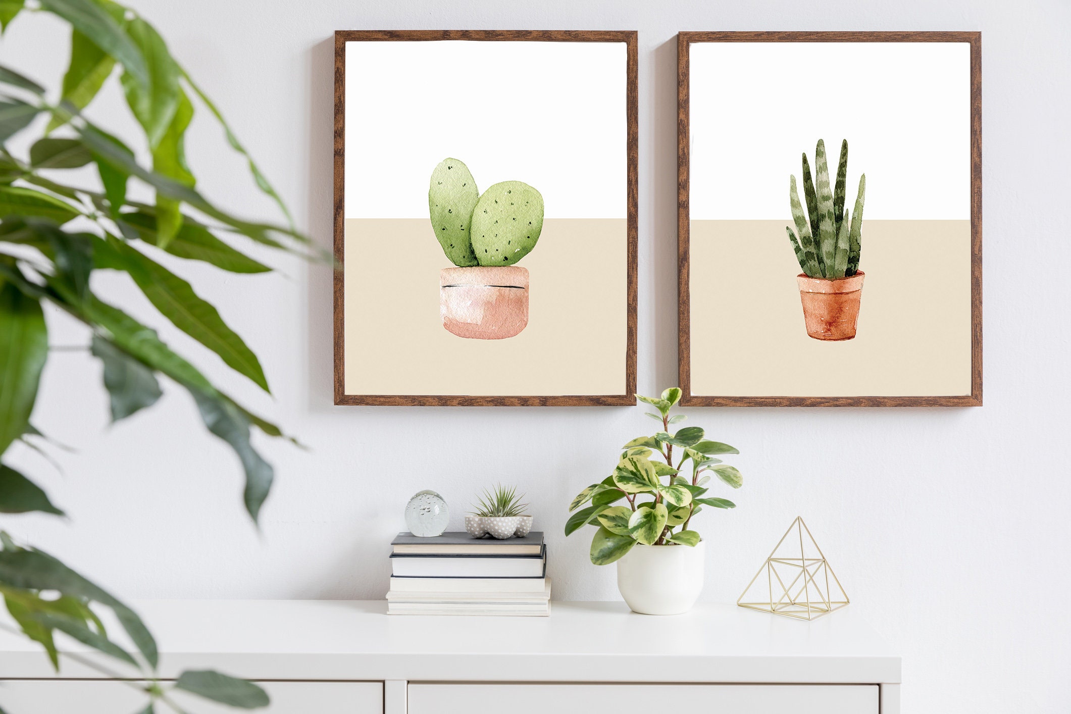 Watercolor Cactus Print Set, Houseplant Paintings, Livingroom Wall Art ...