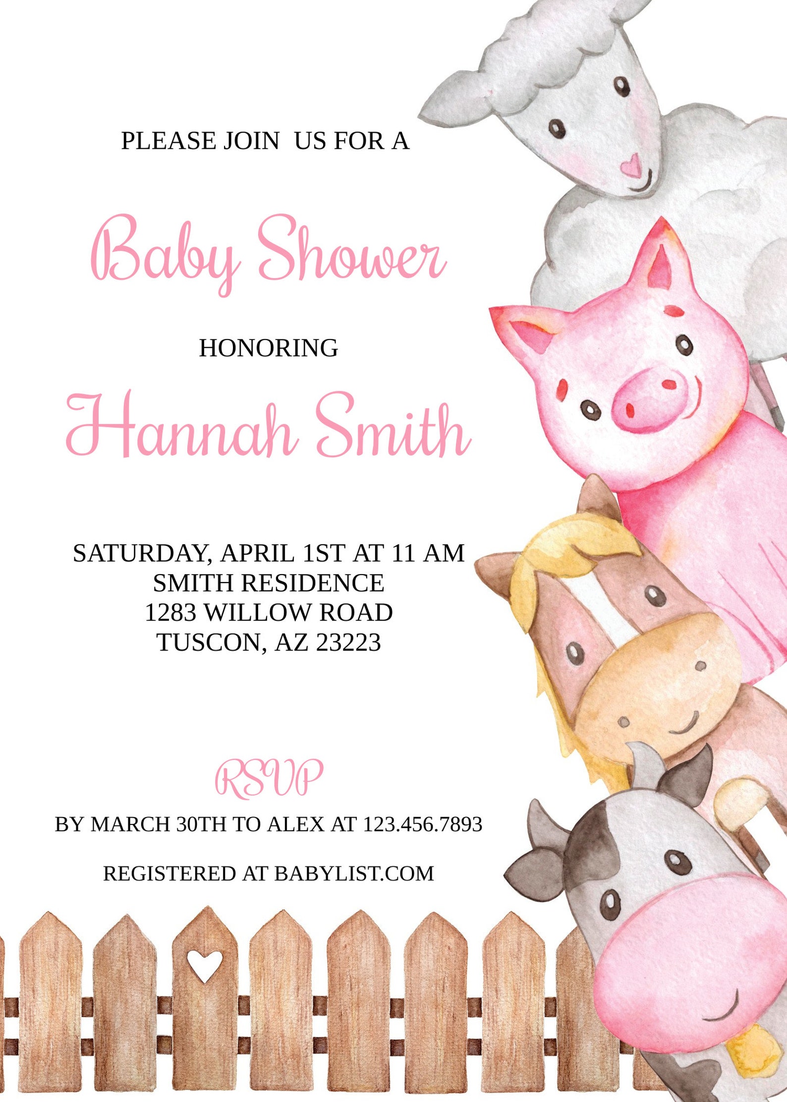 Editable Farm Animal Baby Shower Invitation Template Barnyard Baby ...