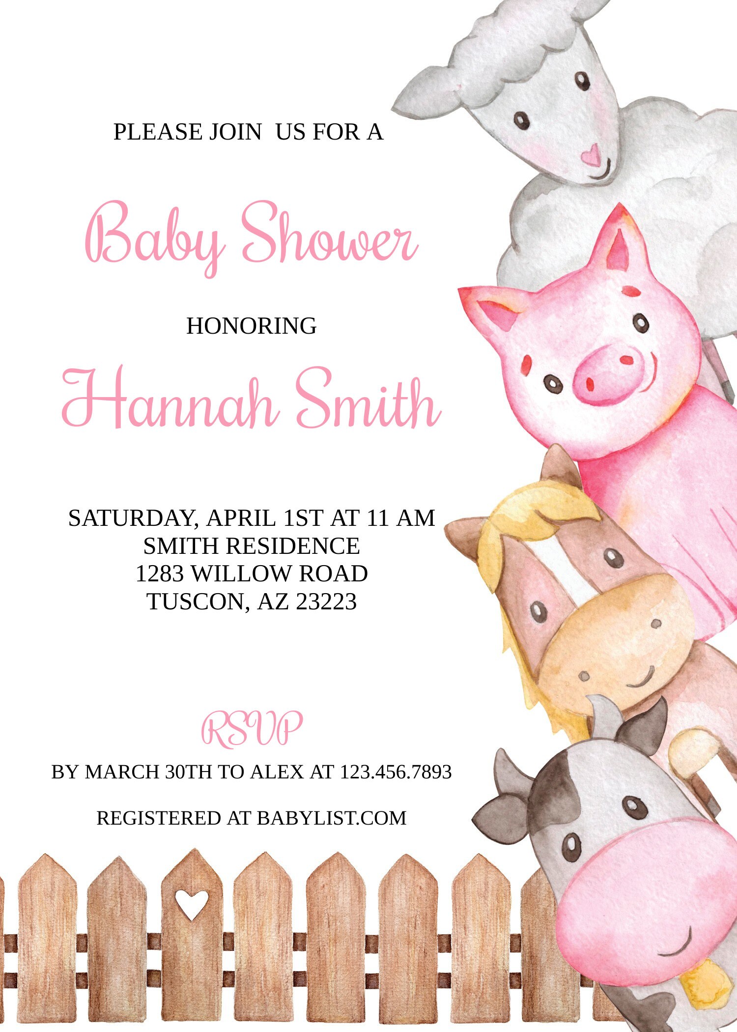 Editable Farm Animal Baby Shower Invitation Template Barnyard Baby ...