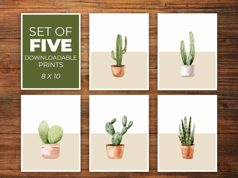 Watercolor Cactus Print Set, Houseplant Paintings, Livingroom Wall Art ...