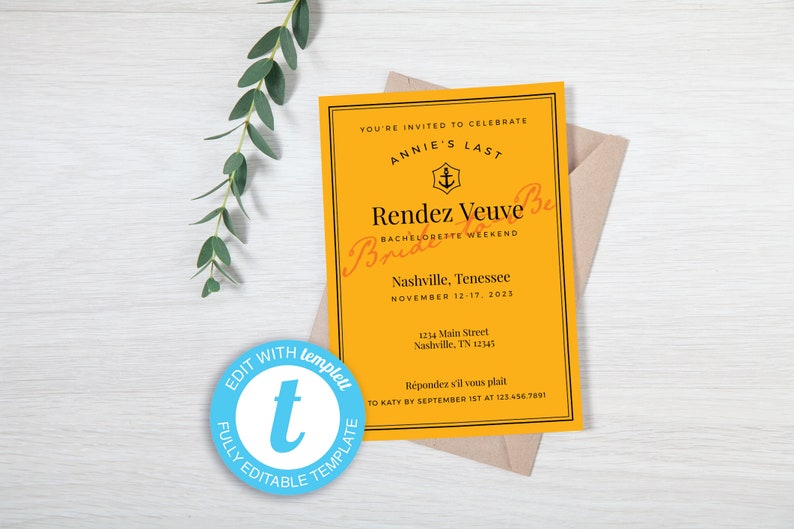Editable Rendezvueve Bachelorette Invitation: Veuve Clicquot Theme ...