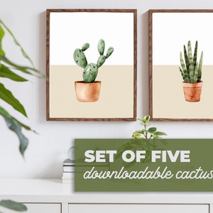 Watercolor Cactus Print Set, Houseplant Paintings, Livingroom Wall Art ...
