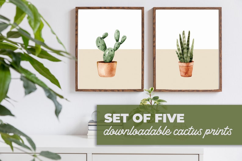 Watercolor Cactus Print Set, Houseplant Paintings, Livingroom Wall Art ...