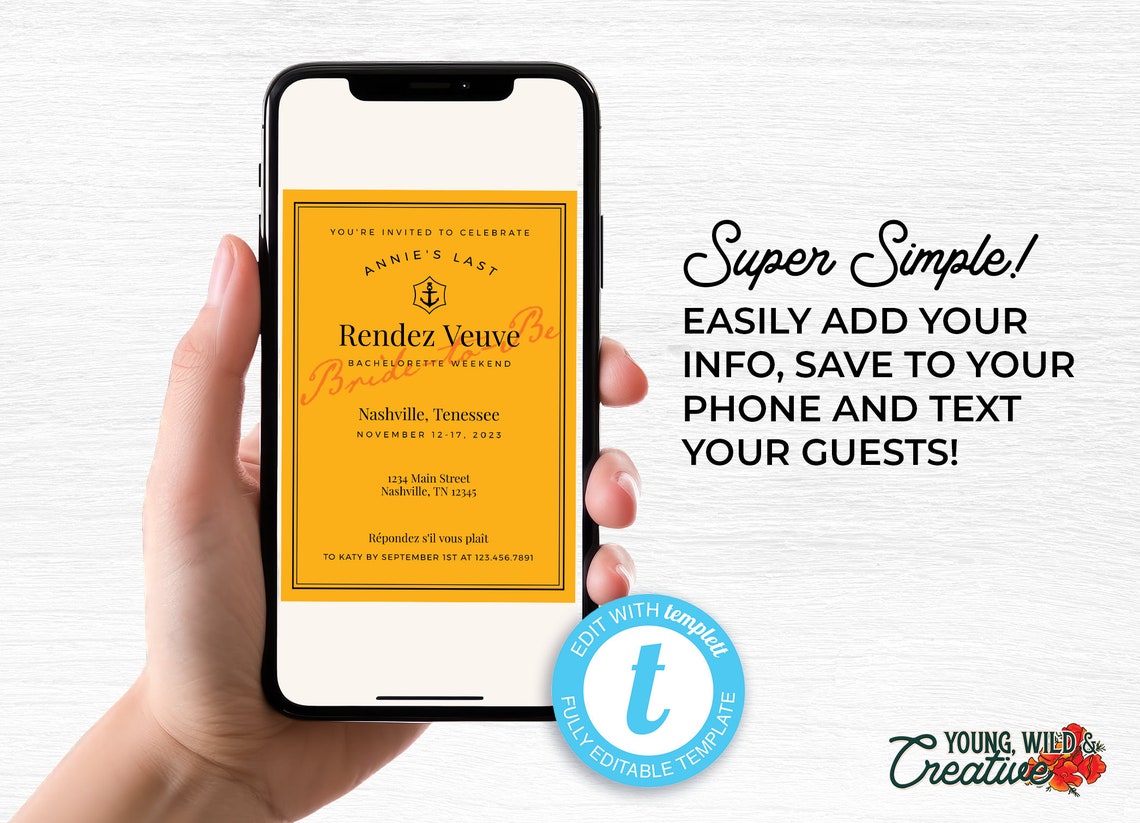 EDITABLE Rendezvueve Party Invitation, Print at Home Vueve Before Vows ...