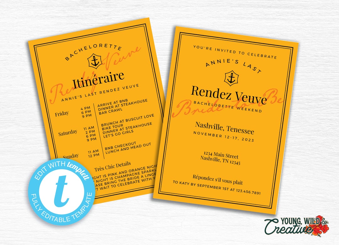 EDITABLE Rendezvueve Party Invitation, Print at Home Vueve Before Vows ...