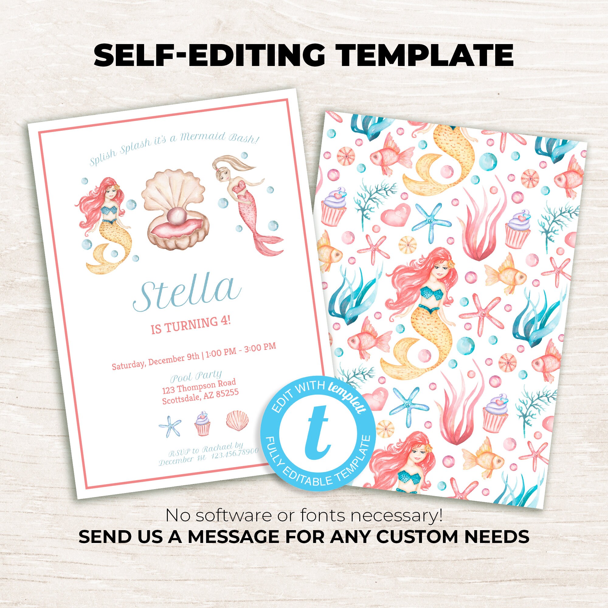 Editable Mermaid Birthday Invitation let's - Etsy
