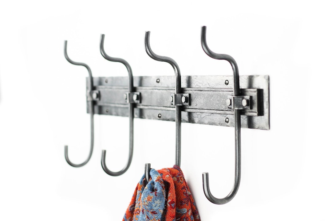Double Hook Coat Rack | 24" Decorative Coat Hanger, Hand Forged Wrought ...