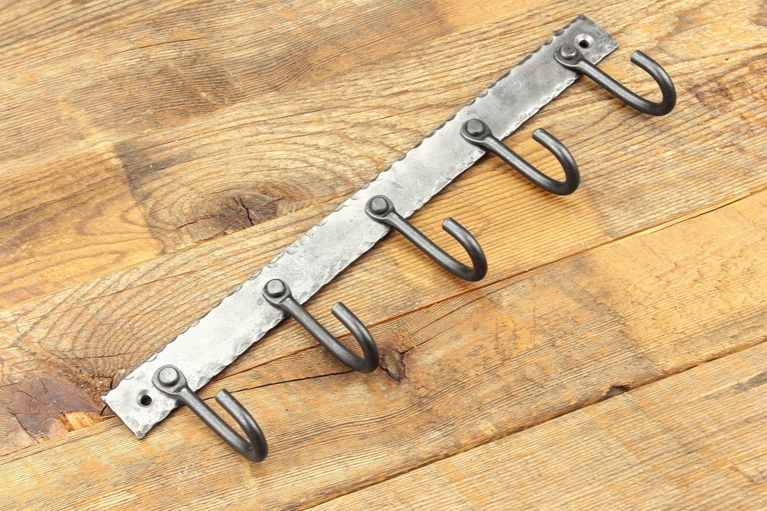 Hand Forged Key Rack, Rustic Wall Mounted Jewelry Organizer With Round ...