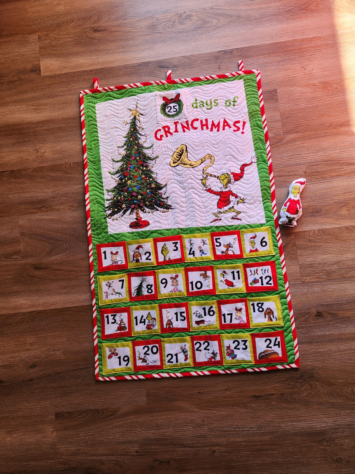 Holiday Advent Calendar, Grinch Advent Calendar, Quilted Wall Hanging ...