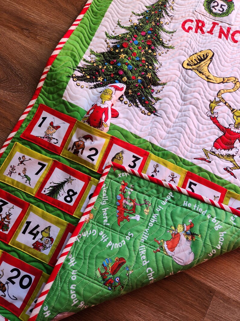 Holiday Advent Calendar, Grinch Advent Calendar, Quilted Wall Hanging ...