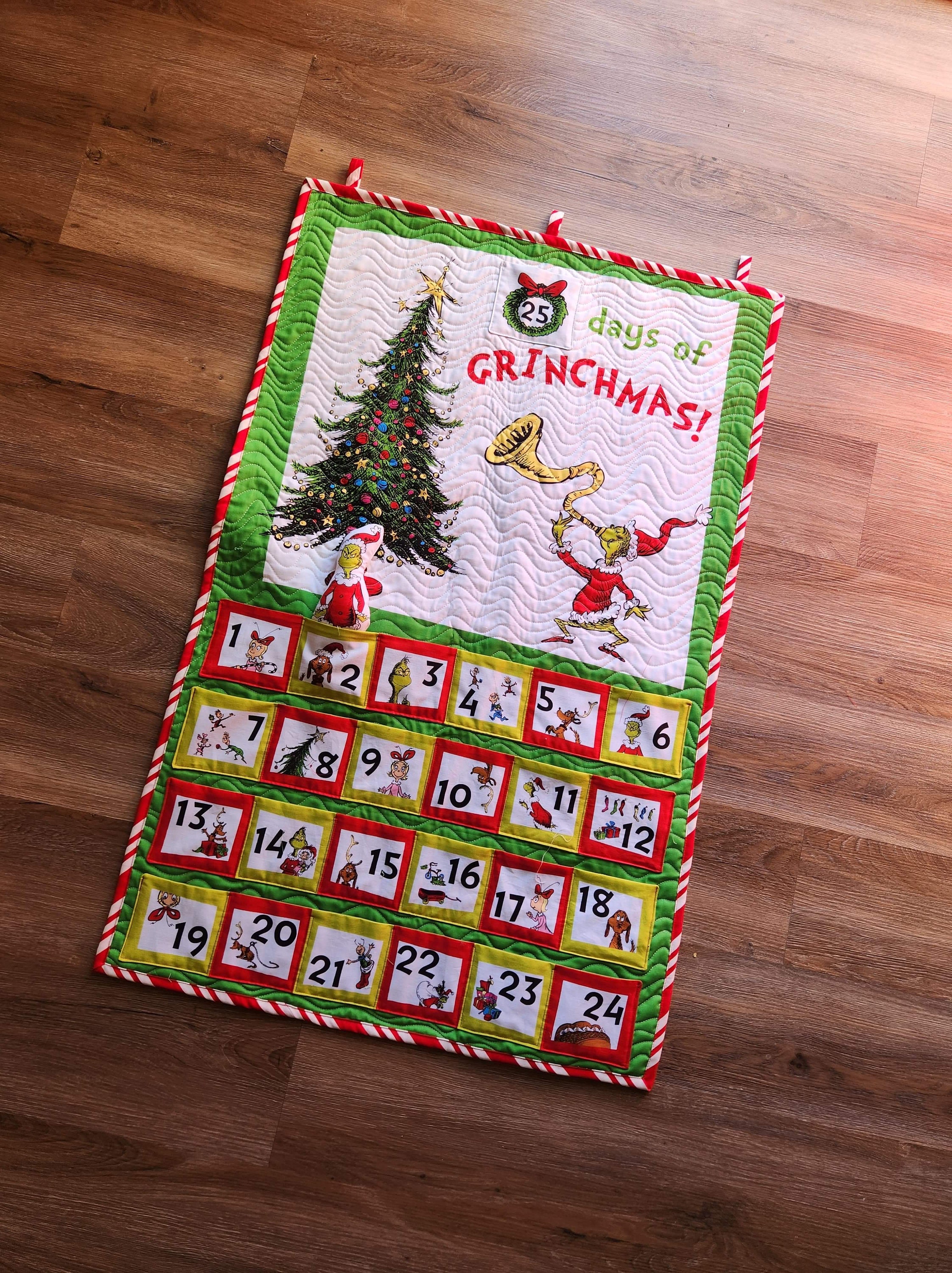 Holiday Advent Calendar, Grinch Advent Calendar, Quilted Wall Hanging ...